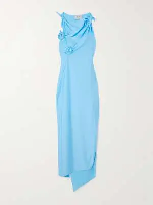 Coperni Floral-appliquéd Stretch-satin Gown - Blue
