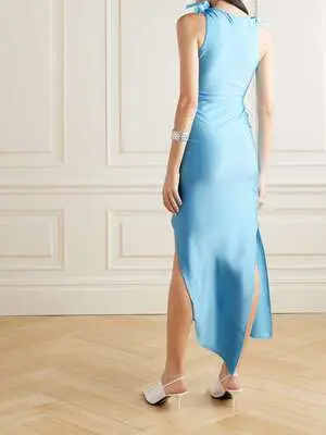 Coperni Floral-appliquéd Stretch-satin Gown - Blue