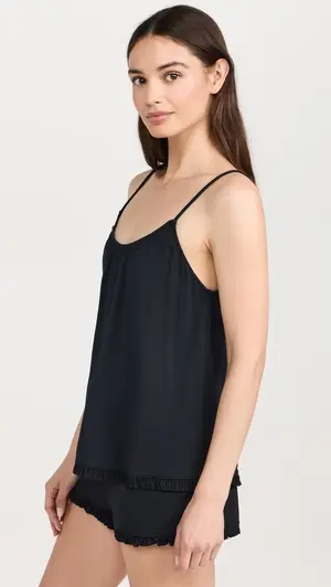 Eberjey Gisele Tencel Modal Ruffle Cami & Shortie Short Set - Black