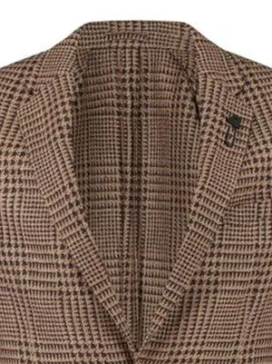 LARDINI Brooch-detail Single-breasted Blazer - Brown
