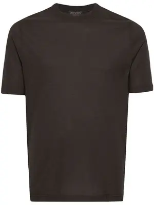 DELL'OGLIO Crew-neck Cotton T-shirt - Brown