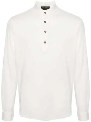 DELL'OGLIO Long-sleeve Cotton Henley Shirt - White