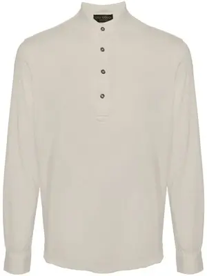 DELL'OGLIO Long-sleeve Cotton Henley Shirt - Neutrals