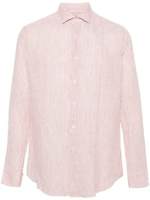DELL'OGLIO Striped Linen Shirt - Orange