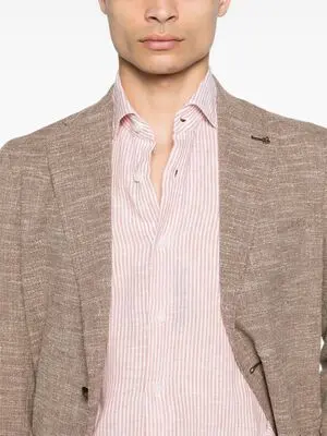 DELL'OGLIO Striped Linen Shirt - Orange