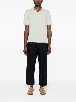 BARBA NAPOLI Ribbed Linen-blend Polo Shirt - Green