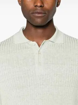 BARBA NAPOLI Ribbed Linen-blend Polo Shirt - Green