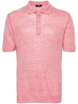 BARBA NAPOLI Mélange Linen Polo Shirt - Pink