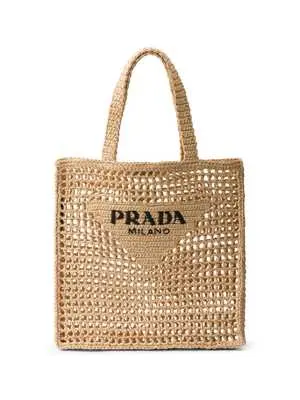 Prada Triangle-logo Raffia Tote Bag - Neutrals