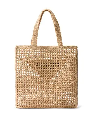 Prada Triangle-logo Raffia Tote Bag - Neutrals