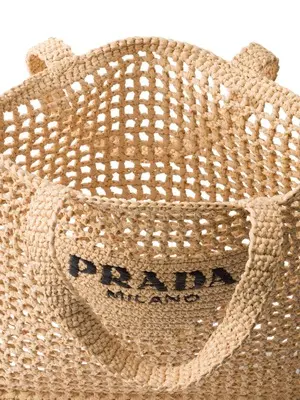Prada Triangle-logo Raffia Tote Bag - Neutrals
