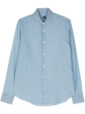 Fedeli Classic-collar Cotton Shirt - Blue