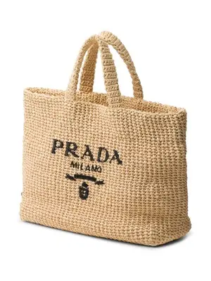 Prada Logo-embroidered Crochet Tote Bag - Neutrals