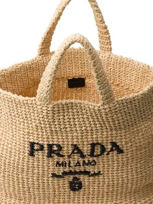Prada Logo-embroidered Crochet Tote Bag - Neutrals