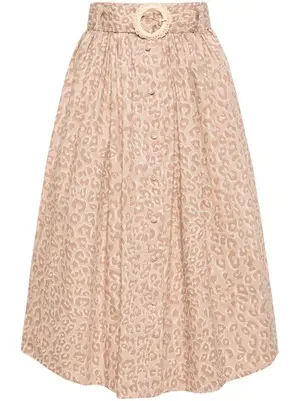 TWINSET Animal-print Cotton Midi Skirt - Neutrals