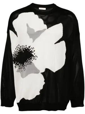 Valentino Garavani Flower-print Cotton-jersey Sweatshirt - Black