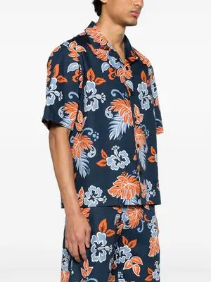 Maison Kitsuné Floral-print Ripstop Shirt - Blue