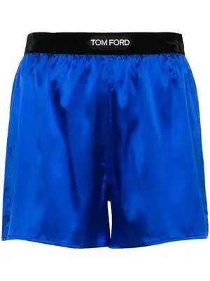 TOM FORD Logo-waistband Satin Shorts - Blue