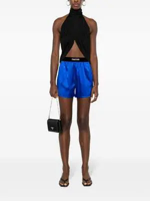 TOM FORD Logo-waistband Satin Shorts - Blue