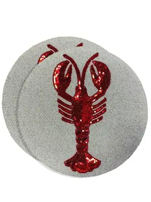 LES-OTTOMANS Lobster Beaded Placemat - Grey