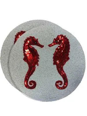 LES-OTTOMANS Seahorse Beaded Placemat