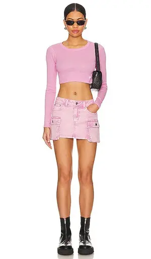 Superdown Mini Cargo Denim Skirt