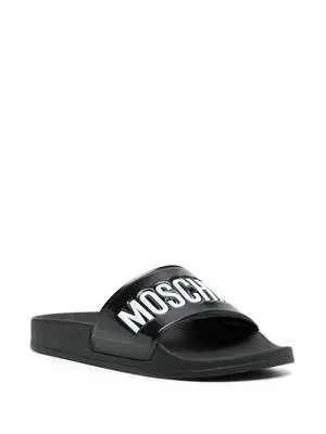 Moschino Debossed Logo Slides - Black