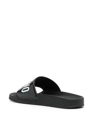 Moschino Debossed Logo Slides - Black