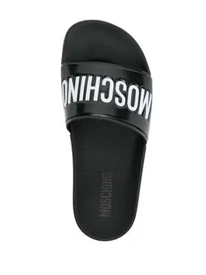 Moschino Debossed Logo Slides - Black