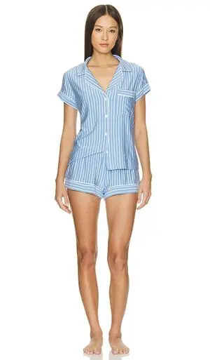 Eberjey Gisele Printed Shortie Pj Set In Baby Blue - Vista Blue & Ivory