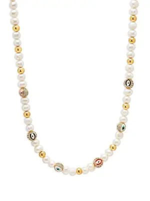 NIALAYA JEWELRY Evil Eye Pearl Necklace - Gold