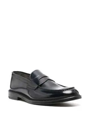 DOUCAL'S Apron-stitching Leather Loafers - Blue
