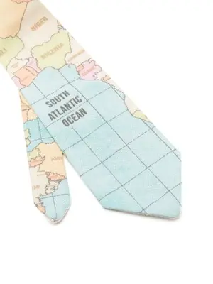 OLYMPIAH World Map-print Cotton Neck Tie