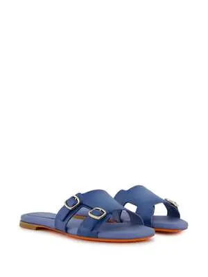 Santoni Double-buckle Leather Slides - Blue