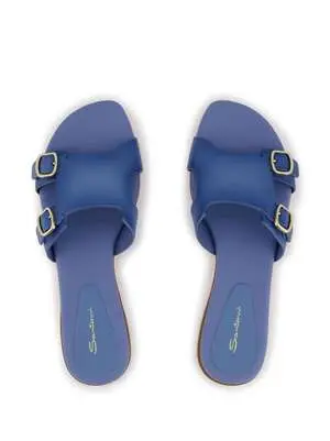 Santoni Double-buckle Leather Slides - Blue
