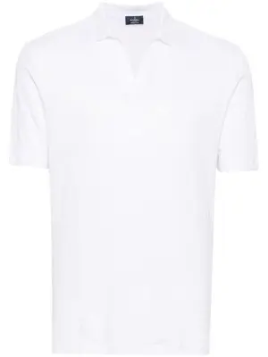 BARBA NAPOLI V-neck Linen Polo Shirt - White