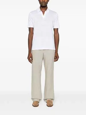 BARBA NAPOLI V-neck Linen Polo Shirt