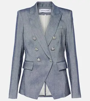 Veronica Beard Miller Double-breasted Linen-blend Blazer - Blue