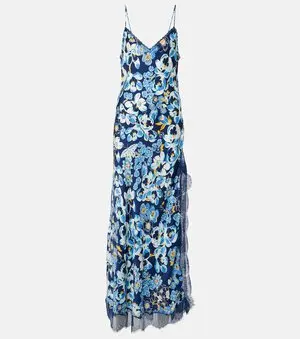 Poupette St Barth Floral Lace-trimmed Slip Dress - Blue