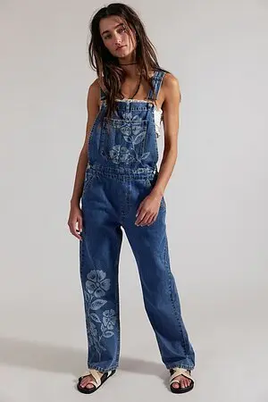 Free People We The Free Ziggy Printed Overalls Ocean Blue Combo