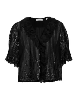 DÔEN Women's Henri Voile Eyelet Top - Black Eyelet  Black Eyelet