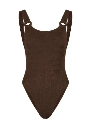 Hunza G Hunza G Domino Seersucker One-Piece Swimsuit Chocolate