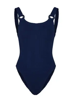Hunza G Hunza G Domino Seersucker One-Piece Swimsuit Navy
