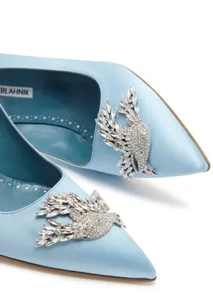 Manolo Blahnik Palos 90 Embellished Satin Pumps - Light Blue