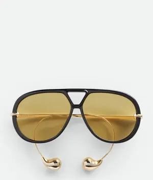 BOTTEGA  VENETA Bottega Veneta Drop Aviator Sunglasses - Black/yellow