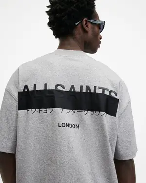ALLSAINTS Redact Oversized Embroidered Logo T-shirt Grey Marl