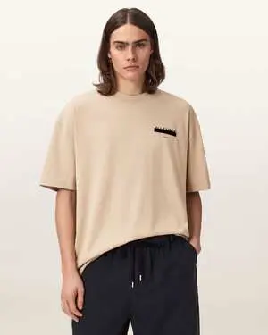 ALLSAINTS Redact Oversized Embroidered Logo T-shirt Sunset Brown