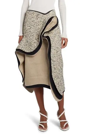 Bottega Veneta Terrazzo Asymmetric Ruffle Bouclé Midi Skirt - Yellow/chalk/black