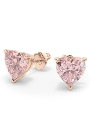 HAUTECARAT Lab-created Diamond Heart Stud Earrings - 18k Rose Gold