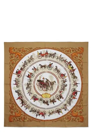 Hermès Multicolor 'la Promenade De Longchamps' Silk Scarf 90 - Brown